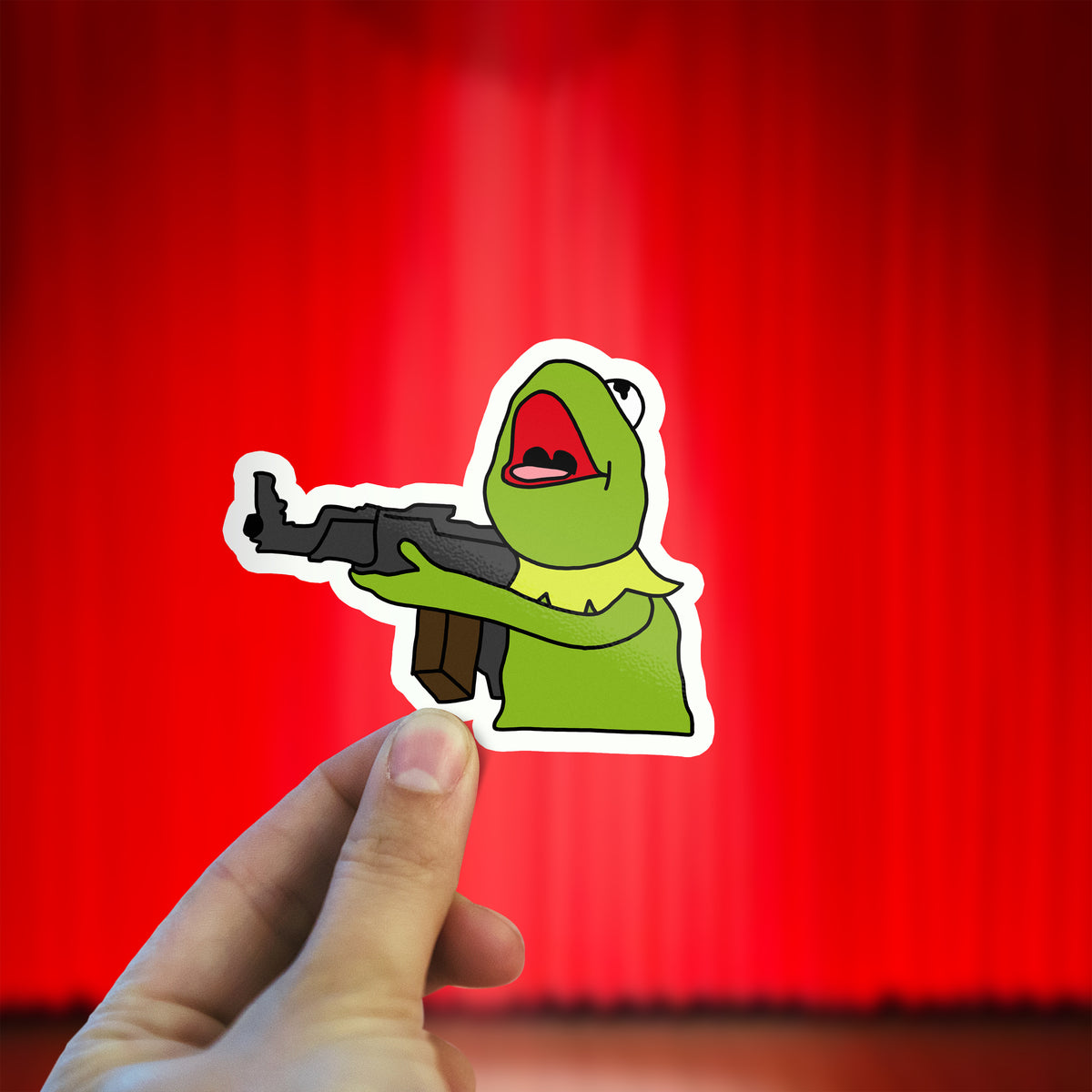 Frog Holding Gun Sticker | Shop Funny Stickers | Sloke Designs